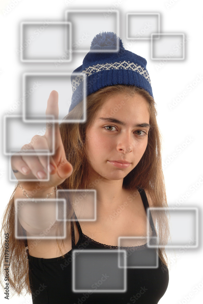 Teenage girl pushing touch screen buttons Stock Photo | Adobe Stock
