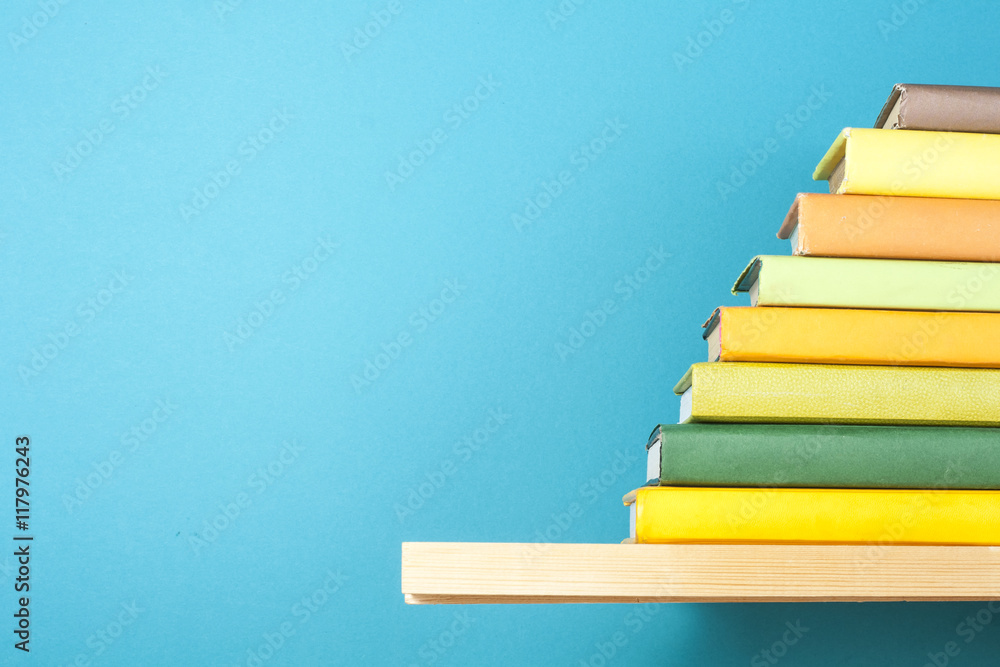 Stack of colorful books. Education background. Back to school. Copy ...
