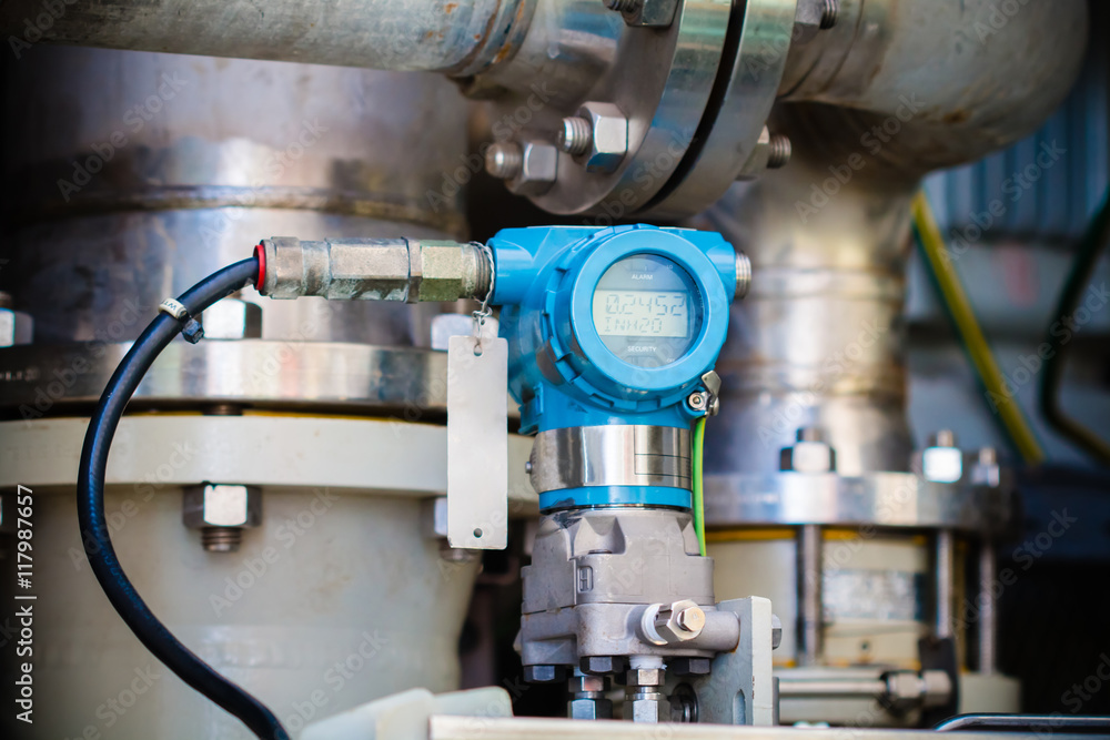 Pressure transmitter in oil and gas process Stock Photo | Adobe Stock
