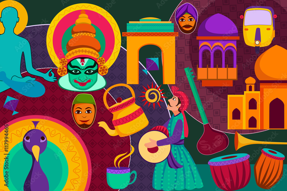 Collage displaying rich cultural heritage of India Stock Vector | Adobe ... Collage displaying rich cultural heritage of India Stock Vector | Adobe ...