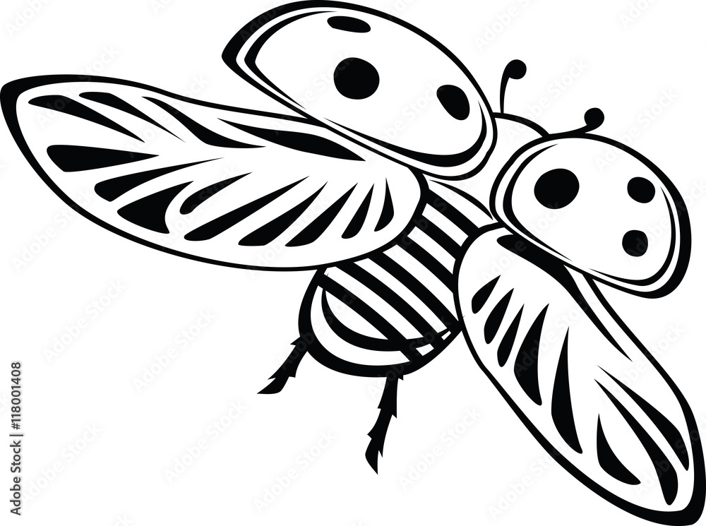 Ladybug, vector cartoon illustration, black and white style Stock ...