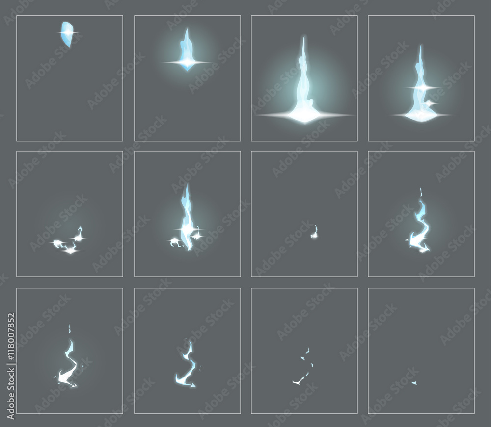Lightning special effect fx animation frames sprite sheet. Electrical lightning thunderbolt ...