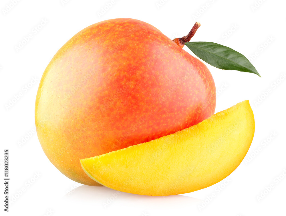 Mango with a slice isolated on white background Stock-Foto | Adobe Stock