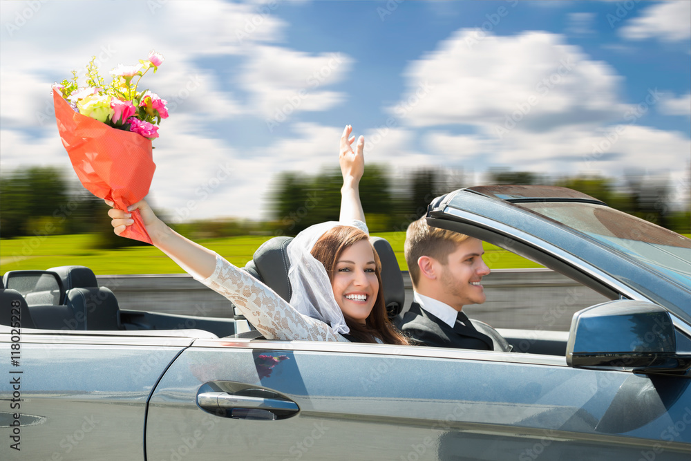 Just Married Couple In New Car Stock Photo | Adobe Stock