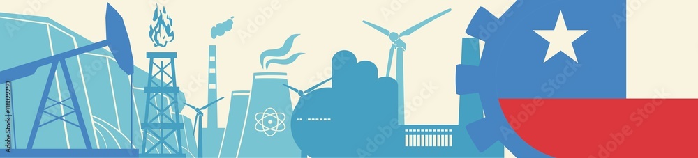 Energy and Power icons set. Header banner with Chile flag. Sustainable ...
