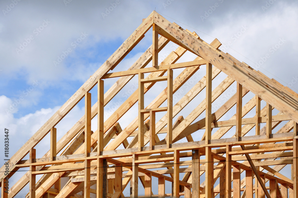 The process of construction of a frame private house with a pitched ...