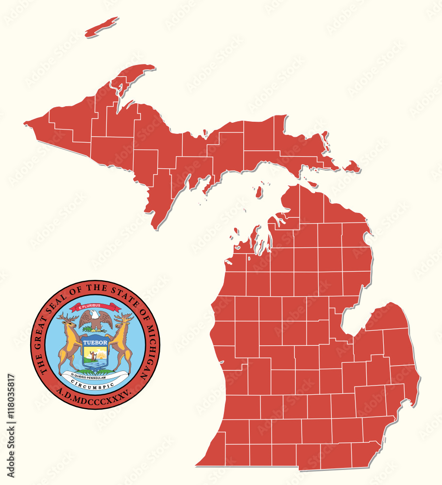 simple administrative and political map with seal of the US Federal ...