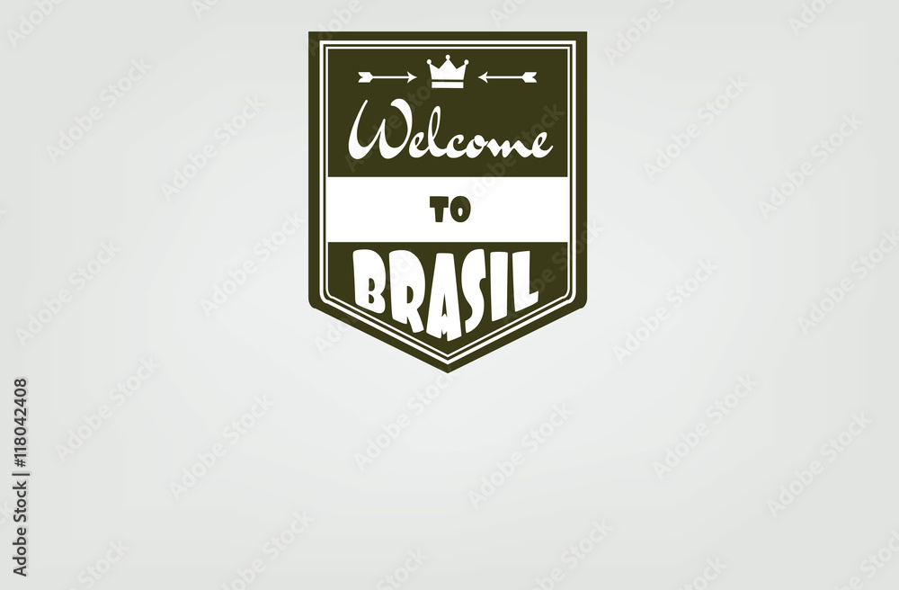 Welcome to Brasil card with crown and arrows over white background, in ...