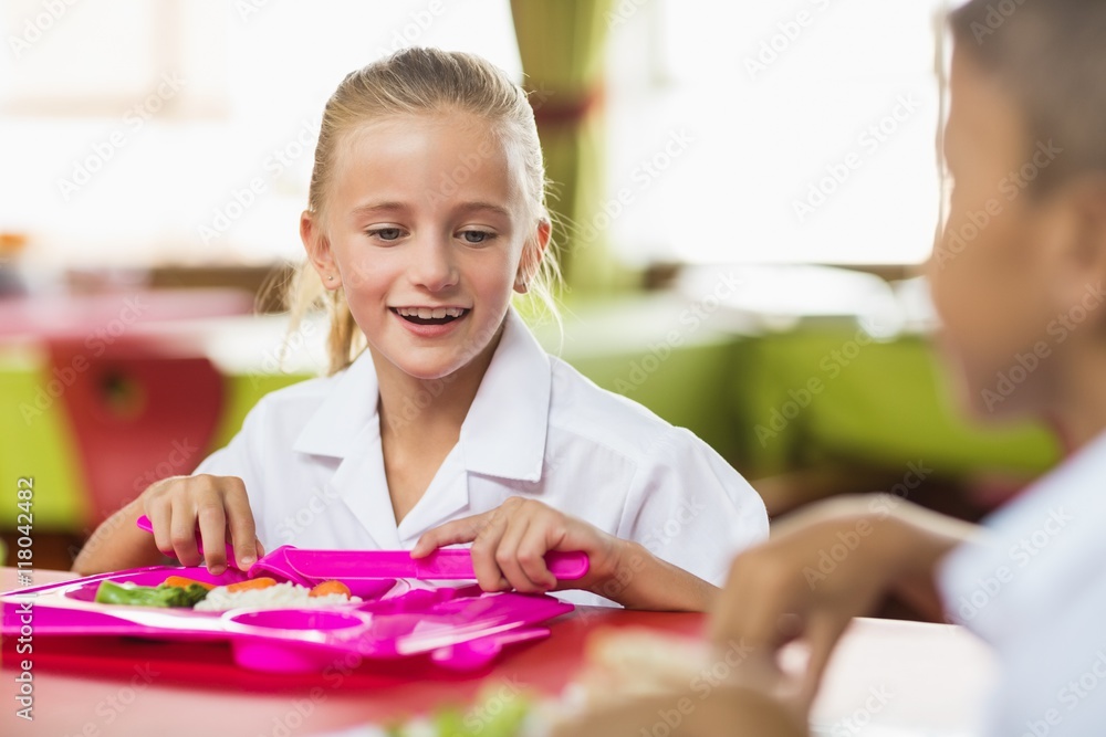 Schoolgirl having lunch during break time in school cafeteria Stock ...