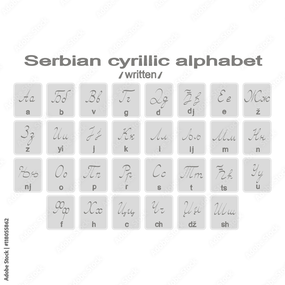 Set of monochrome icons with written serbian cirillic alphabet for your ...