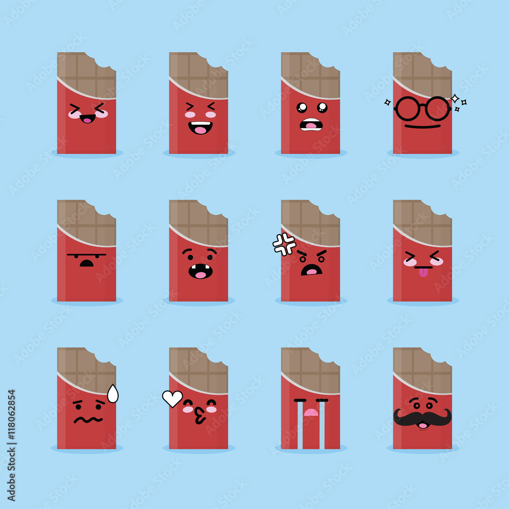 Smile emoji emoticon face in chocolate bar with a lot of variation ...