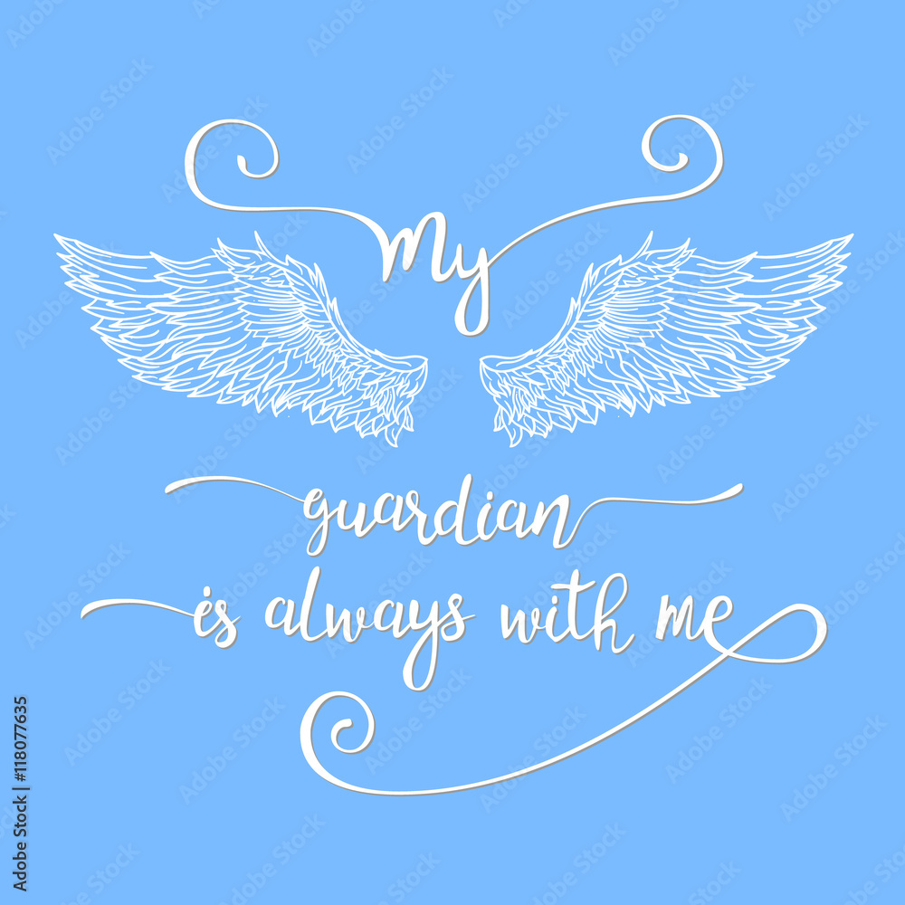 Lettering hand drawn quote with angel wings. Stock Vector | Adobe Stock