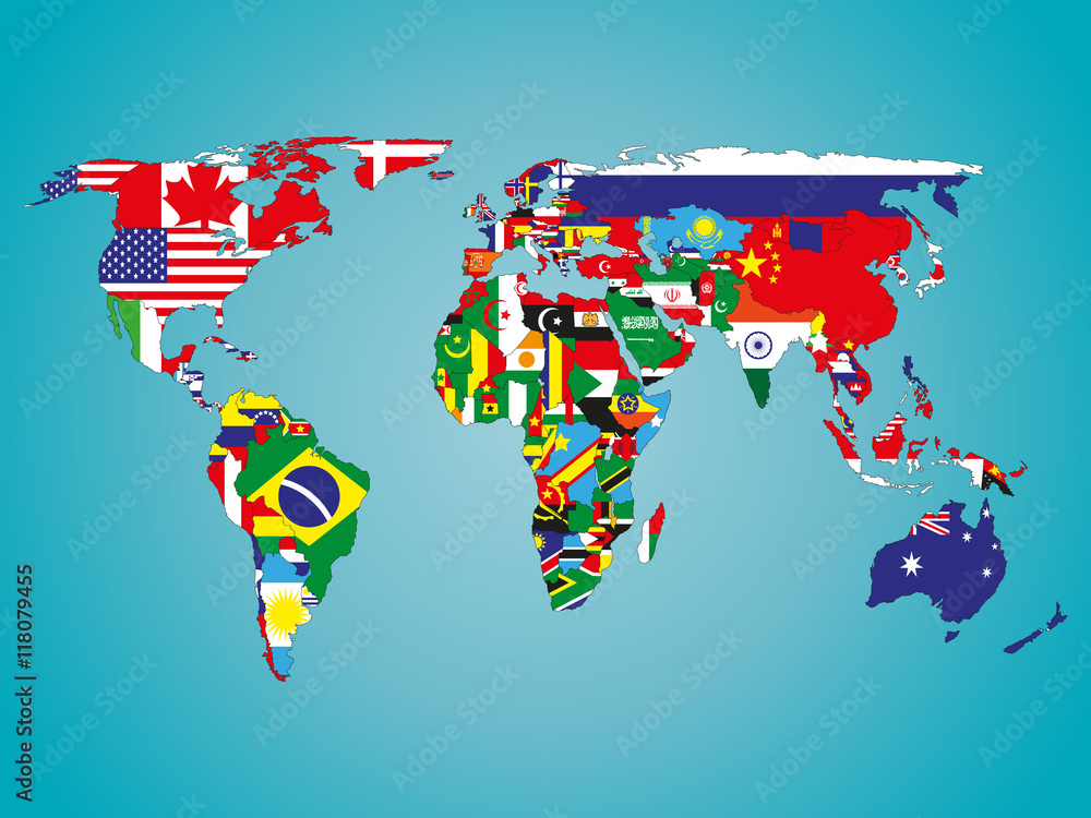 political map of world with flags Stock Vector | Adobe Stock