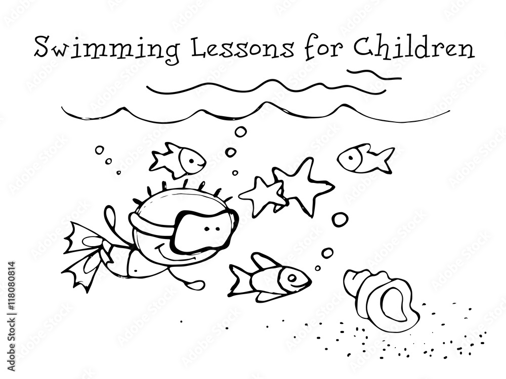 Swimming Lessons for Children. Kids Health. Graphic hand drawn sketch ...