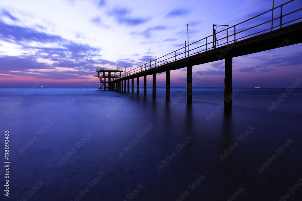Harbor and Sea view on morning time before sunrise with silhouette ...