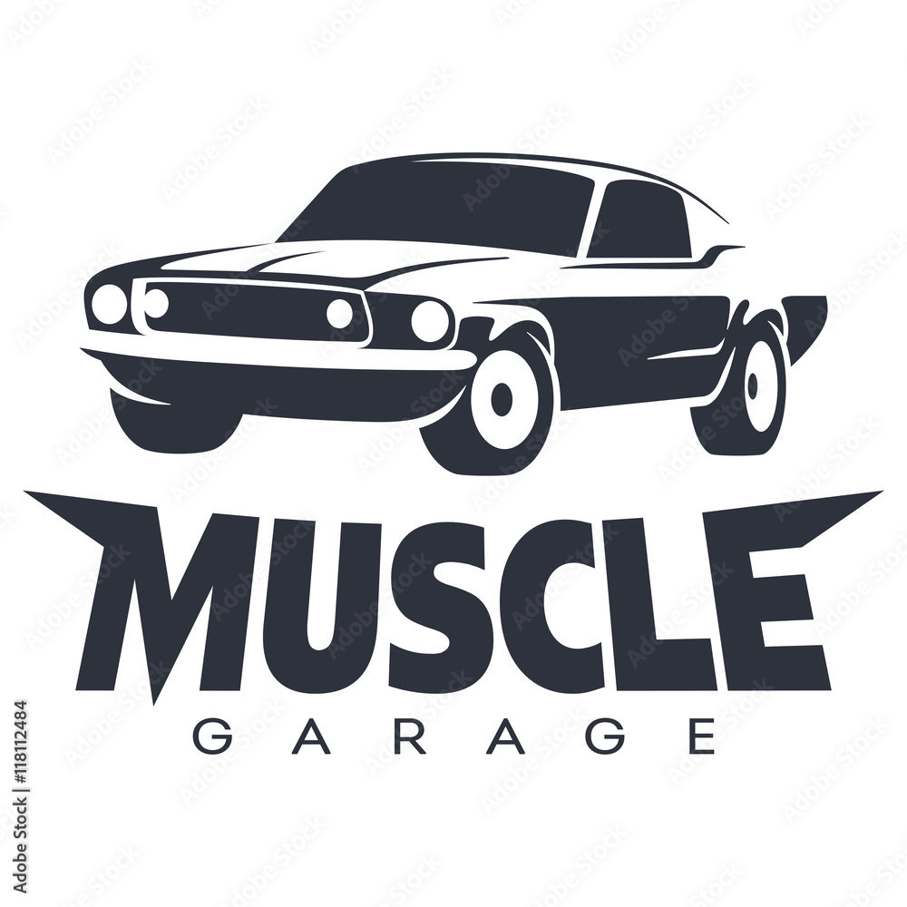 Muscle car Garage Logo black Stock Vector | Adobe Stock