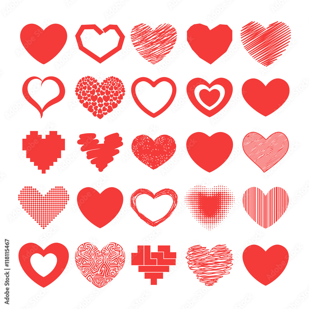 Simple red hearts sharp vector icon. Color card beautiful celebrate ...
