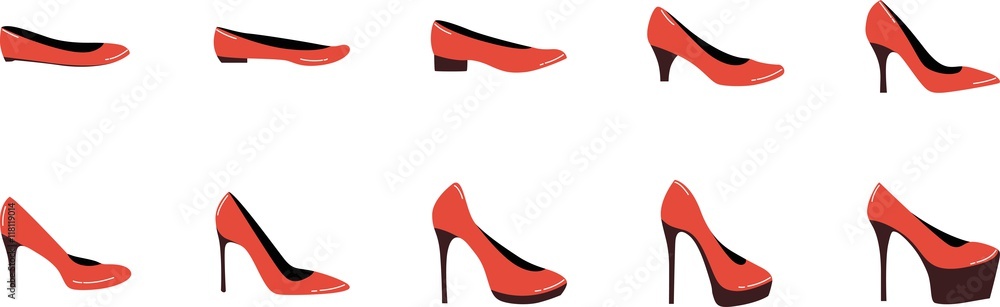 Different heel heights of woman shoes. Set of 10 heels from small to ...