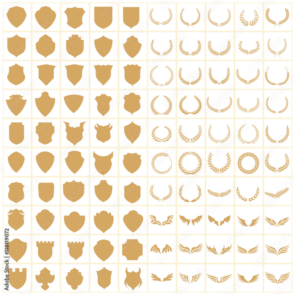 Crest logo element set,Set of award laurel wreaths and branches,wings ...