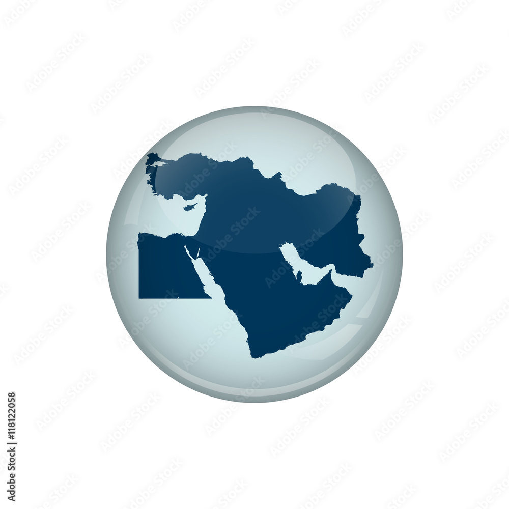 Map of Middle East. A round button with a glare. Round Map emblem ...