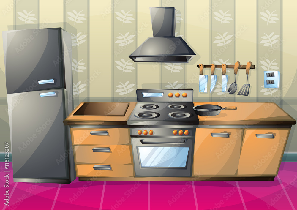 cartoon vector illustration interior kitchen with separated layers ...