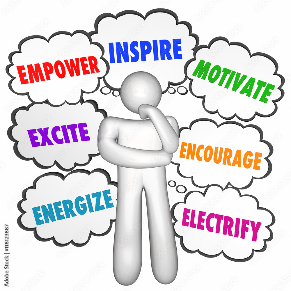 Empower Inspire Motivate Thinking Person Thought Clouds 3d Illus Stock ...