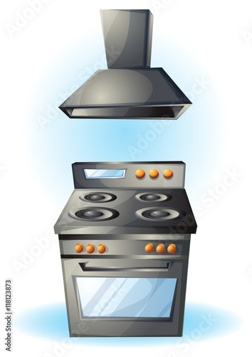 cartoon vector illustration cartoon stove Kitchen objects with ...