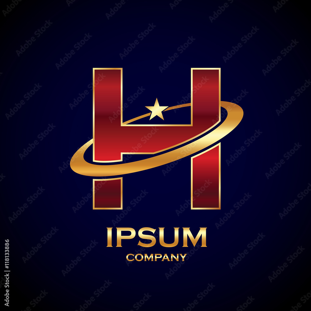 Abstract letter H logo,star symbol,sign saturn,ring shape with sample ...