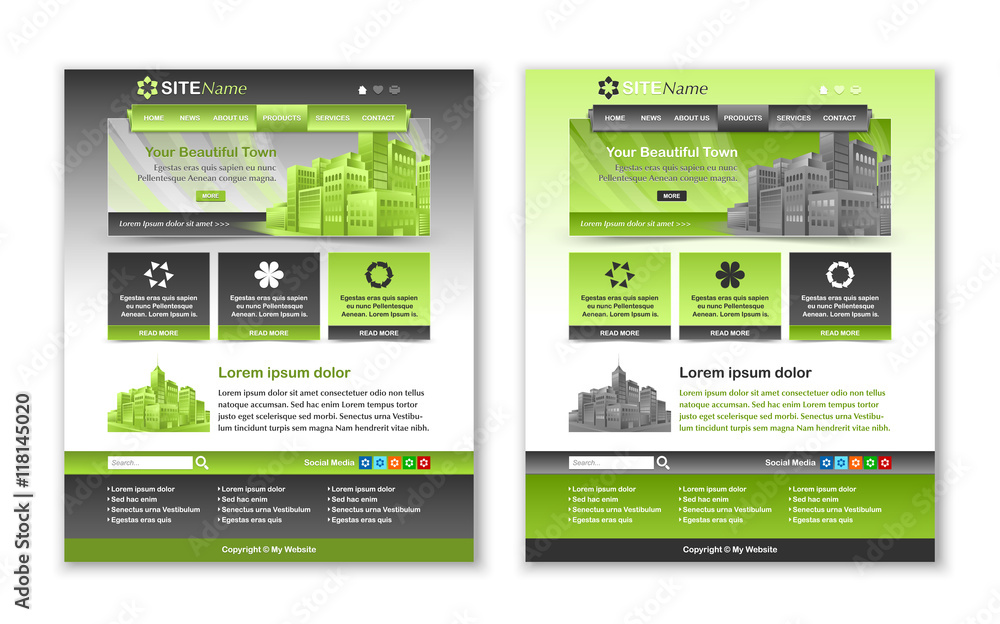 Easy customizable green and dark grey website template layouts Stock ...