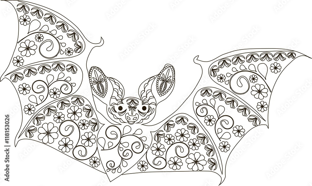 Zentangle stylized bat black and white hand drawn vector illustration ...