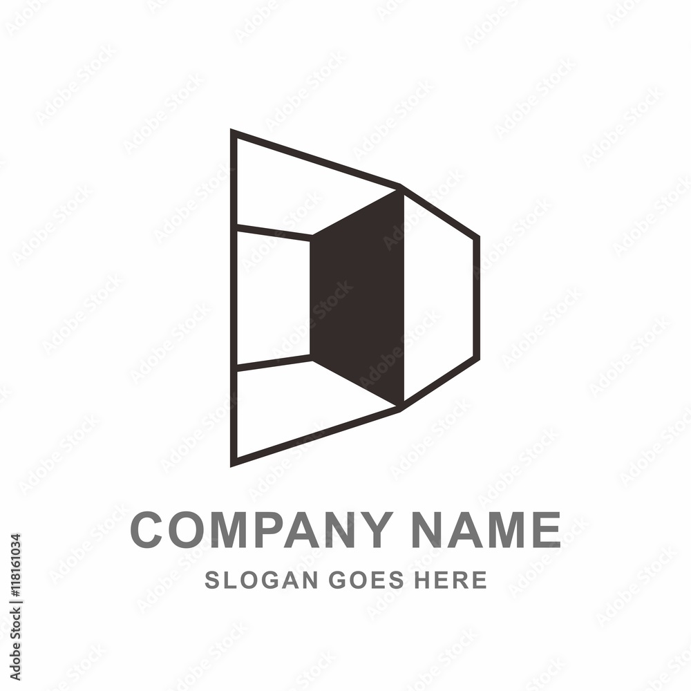 Colorful Simple Interior Space Room Box Shape Architecture Vector Logo ...