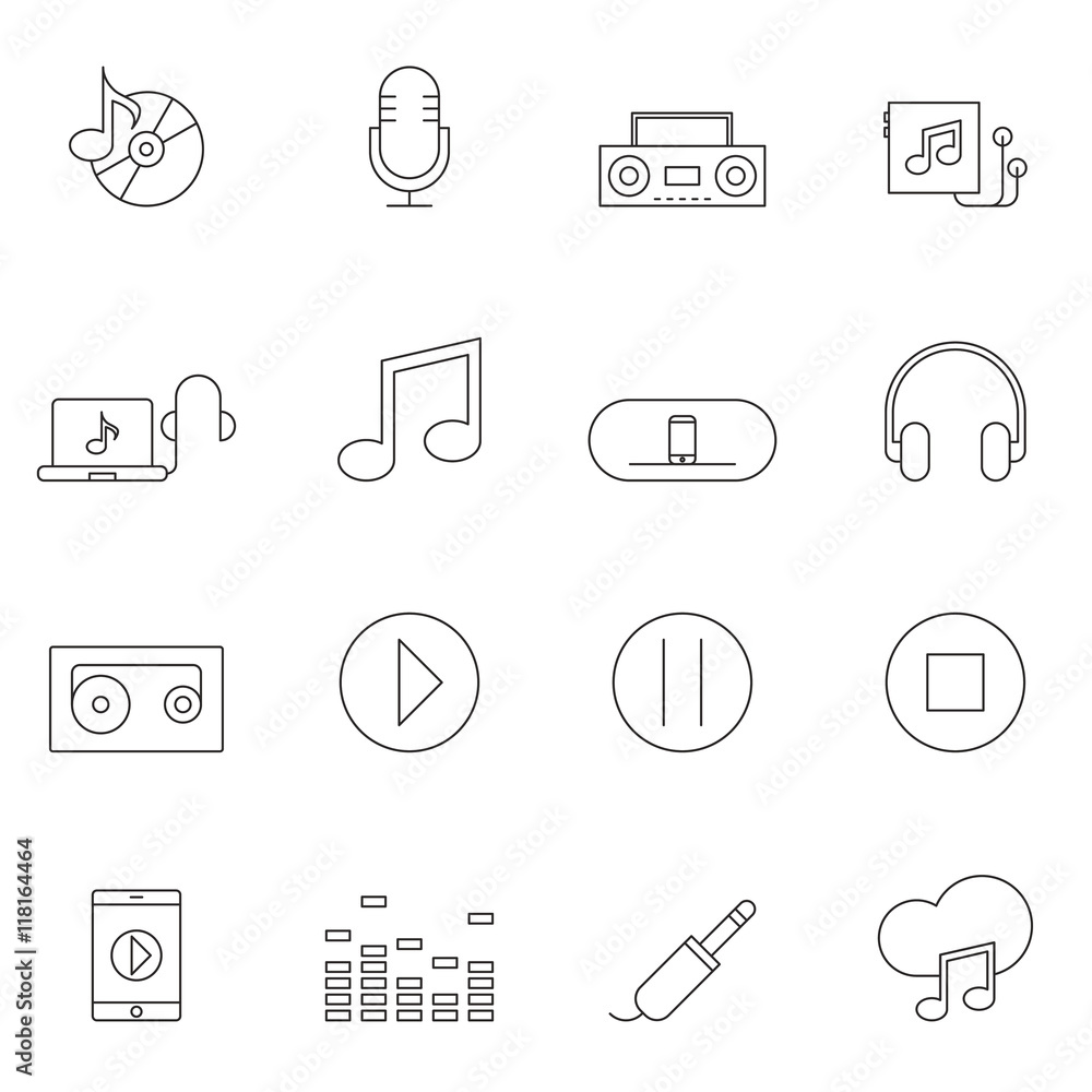 Outline music icon set isolated on white background Stock Vector ...
