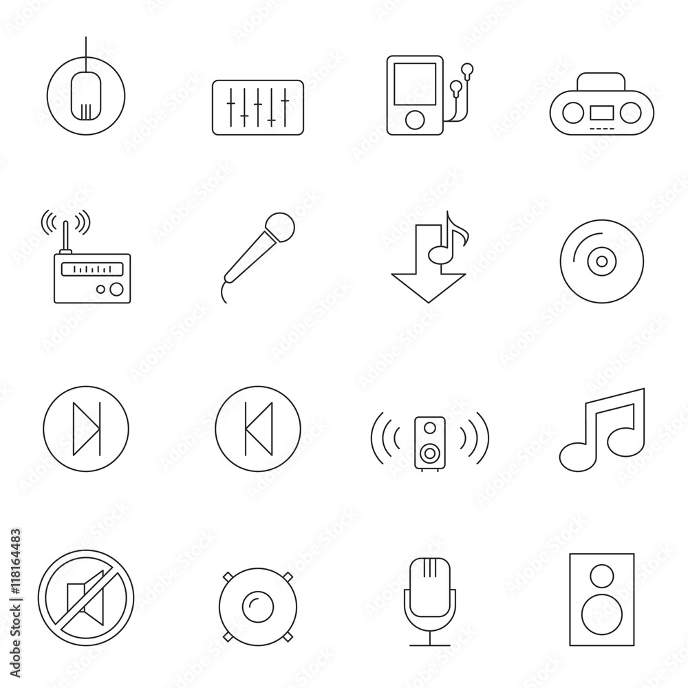 Outline music icon set isolated on white background Stock Vector ...