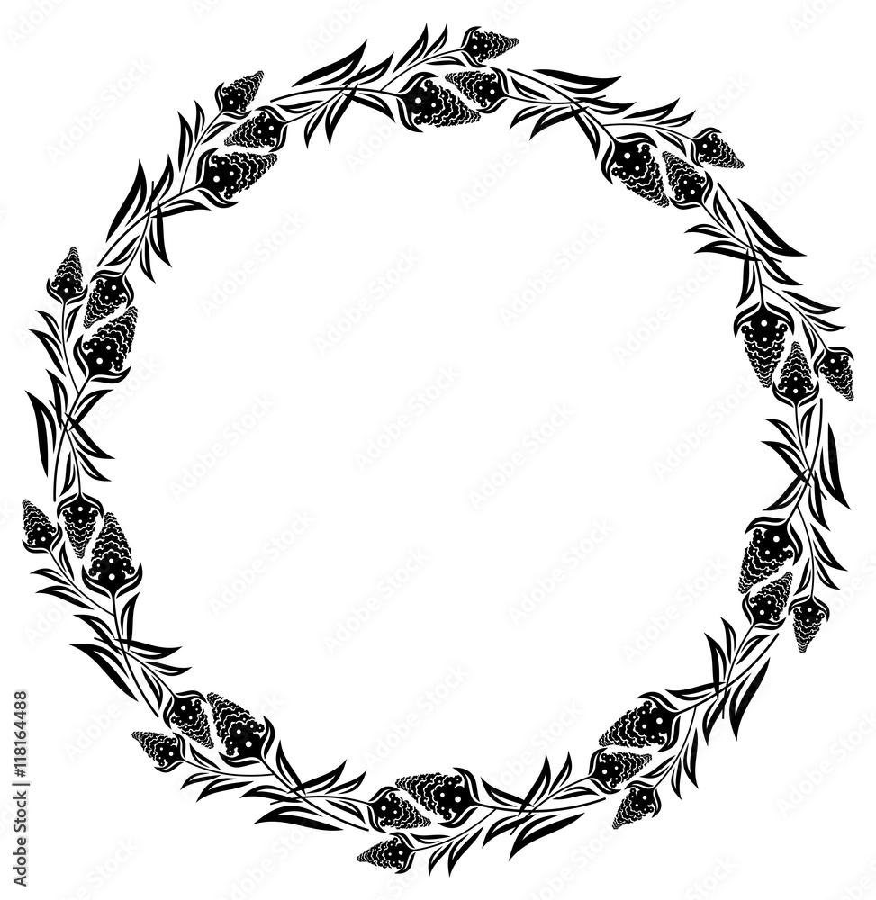 Round floral silhouette frame. Vector clip art. Stock Vector | Adobe Stock