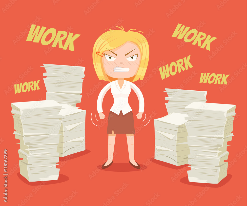 Hard work. Busy woman character. Vector flat cartoon illustration Stock ...