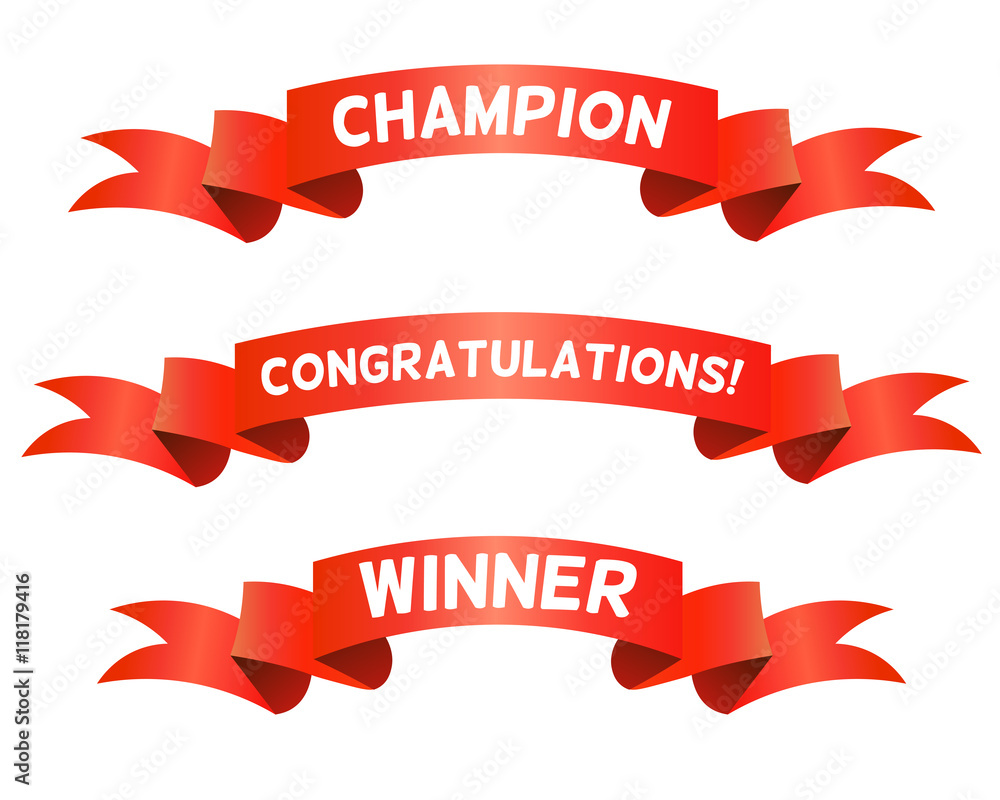 Red Trohpy Ribbons for Winners. Champion