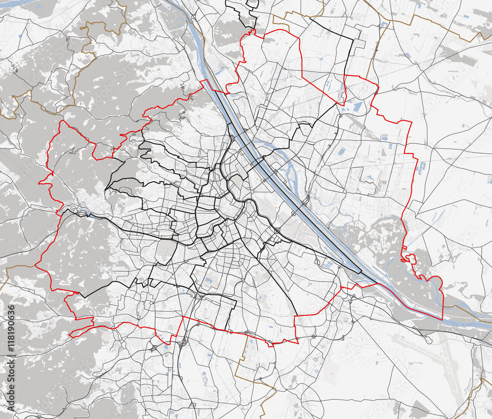 Map of Vienna city. Austria roads Stock Vector | Adobe Stock