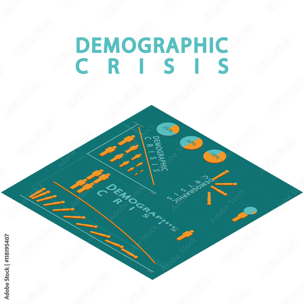 Demographic crisis. Isometric infographic set of the stick figure Stock ...