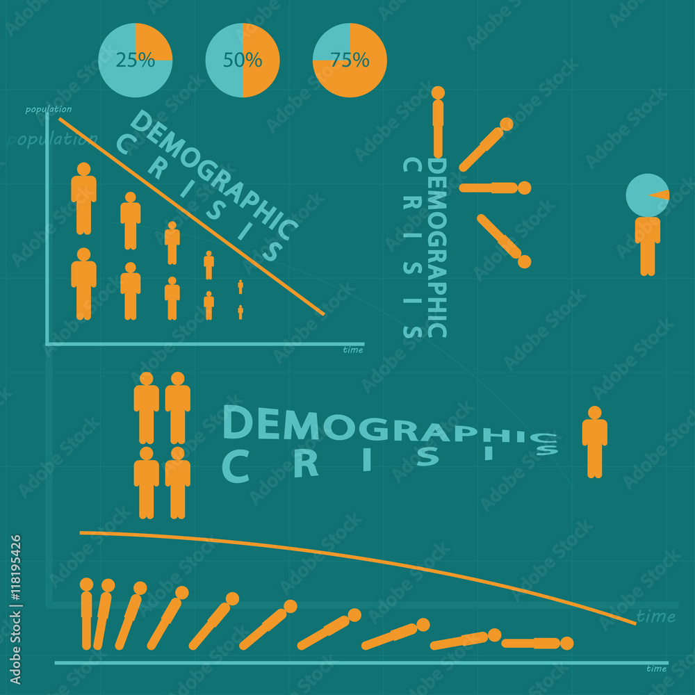Demographic crisis infographic set of the stick figure Stock Vector ...