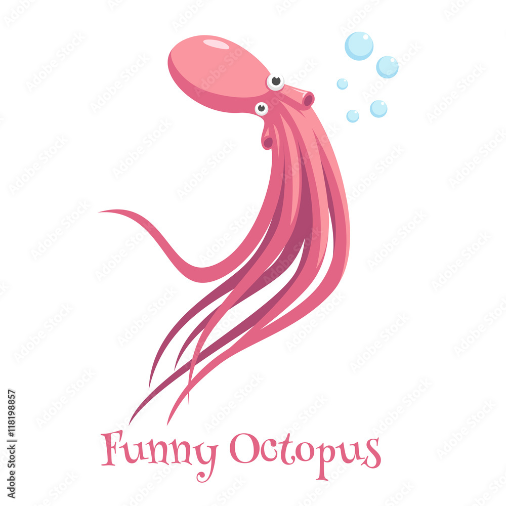 cartoon octopus swimming and blowing bubbles on a white background ...
