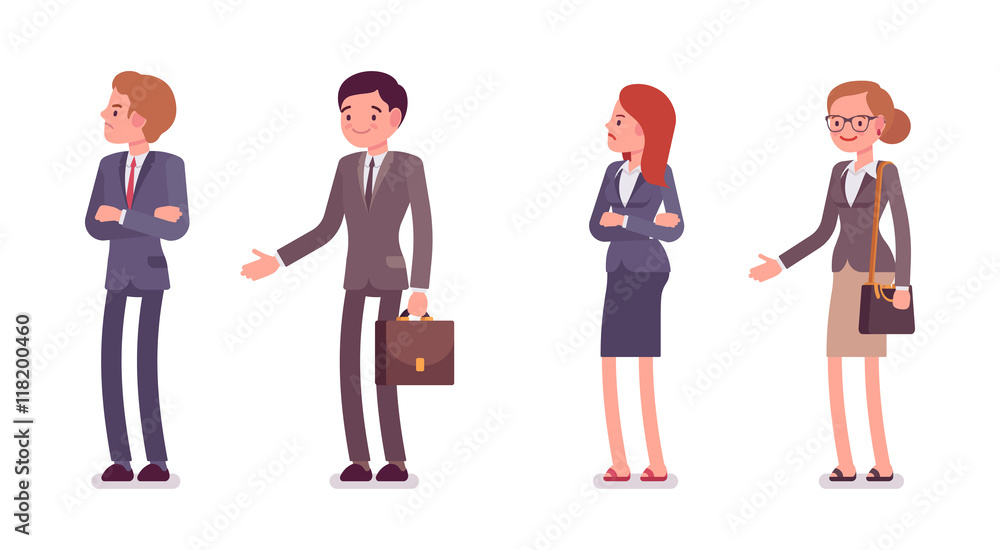 Refusing a handshake. Men and women are in a formal wear. The set of ...