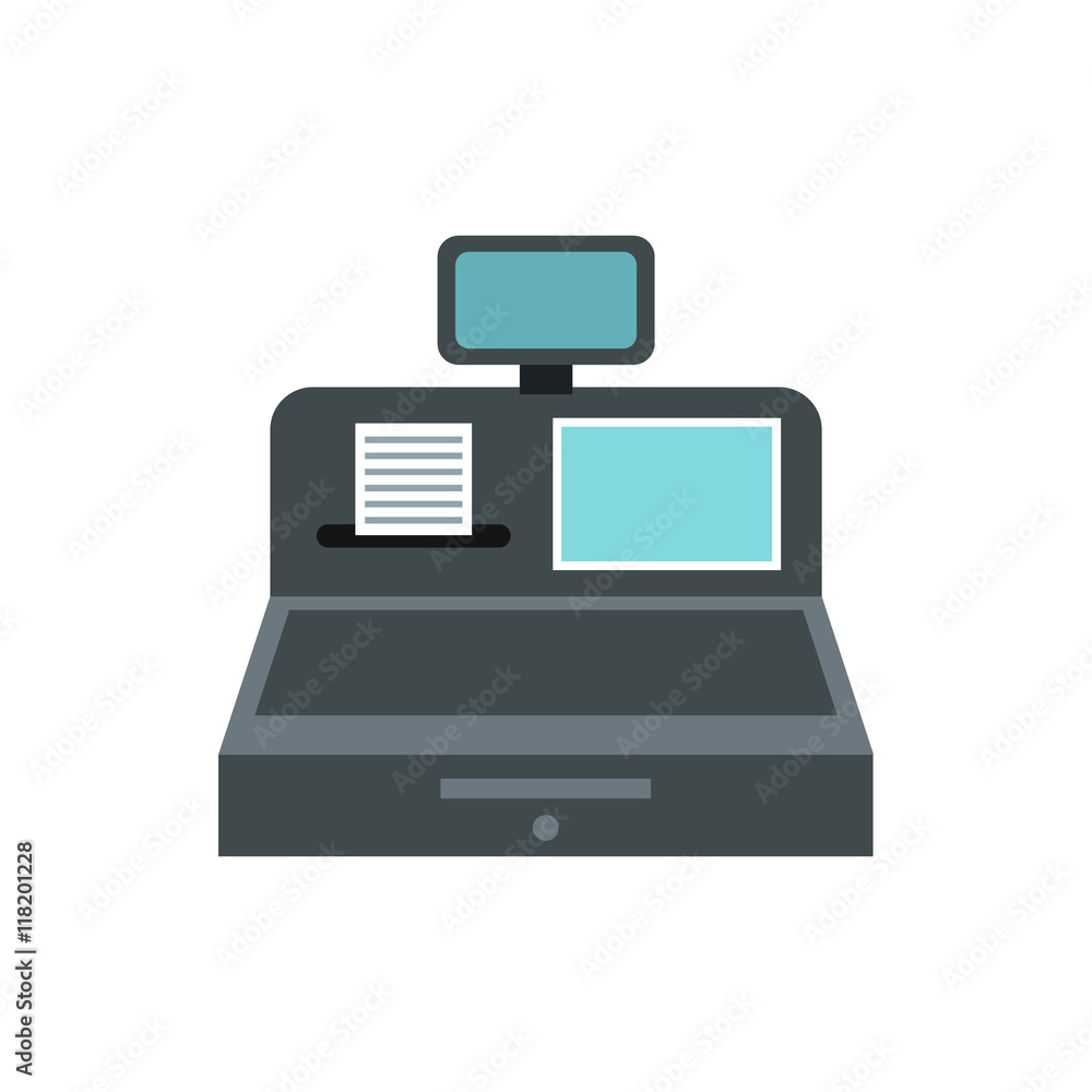 Cash register icon in flat style isolated on white background. Money ...