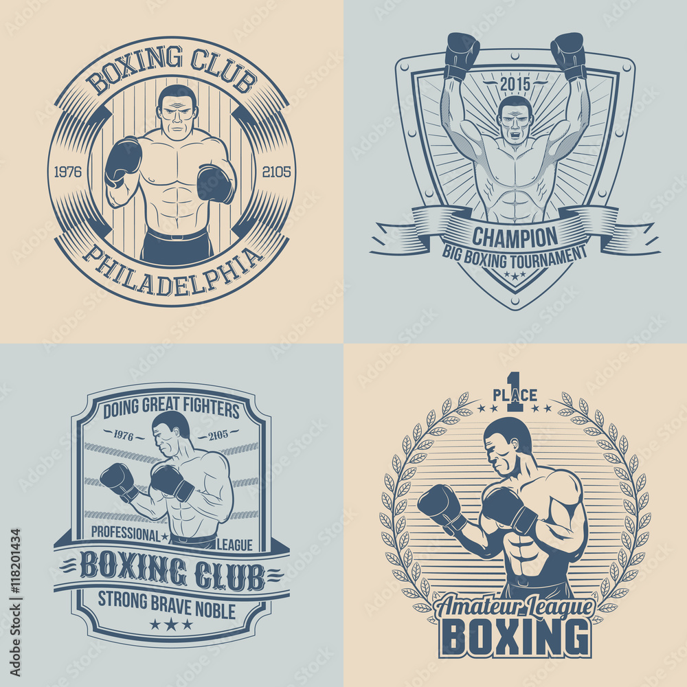 Emblems on the theme boxing - round, triangular, rectangular. Sports ...