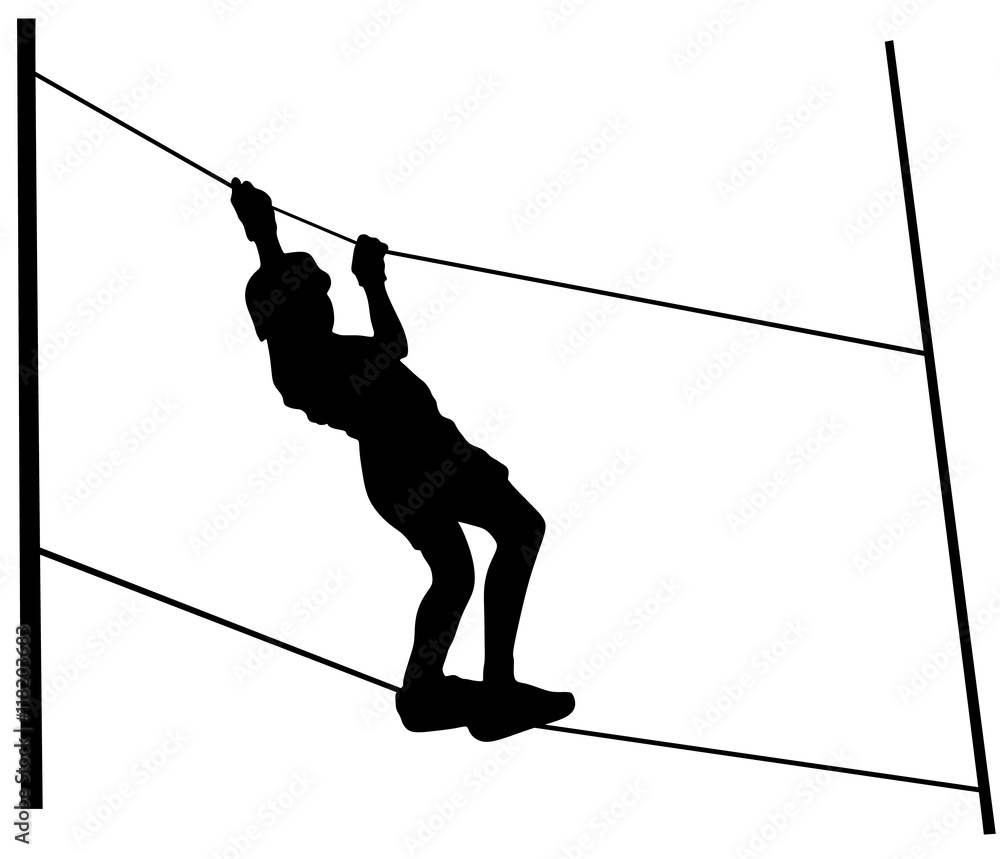 Extreme sportsman took down with rope. Man climbing vector silhouette ...