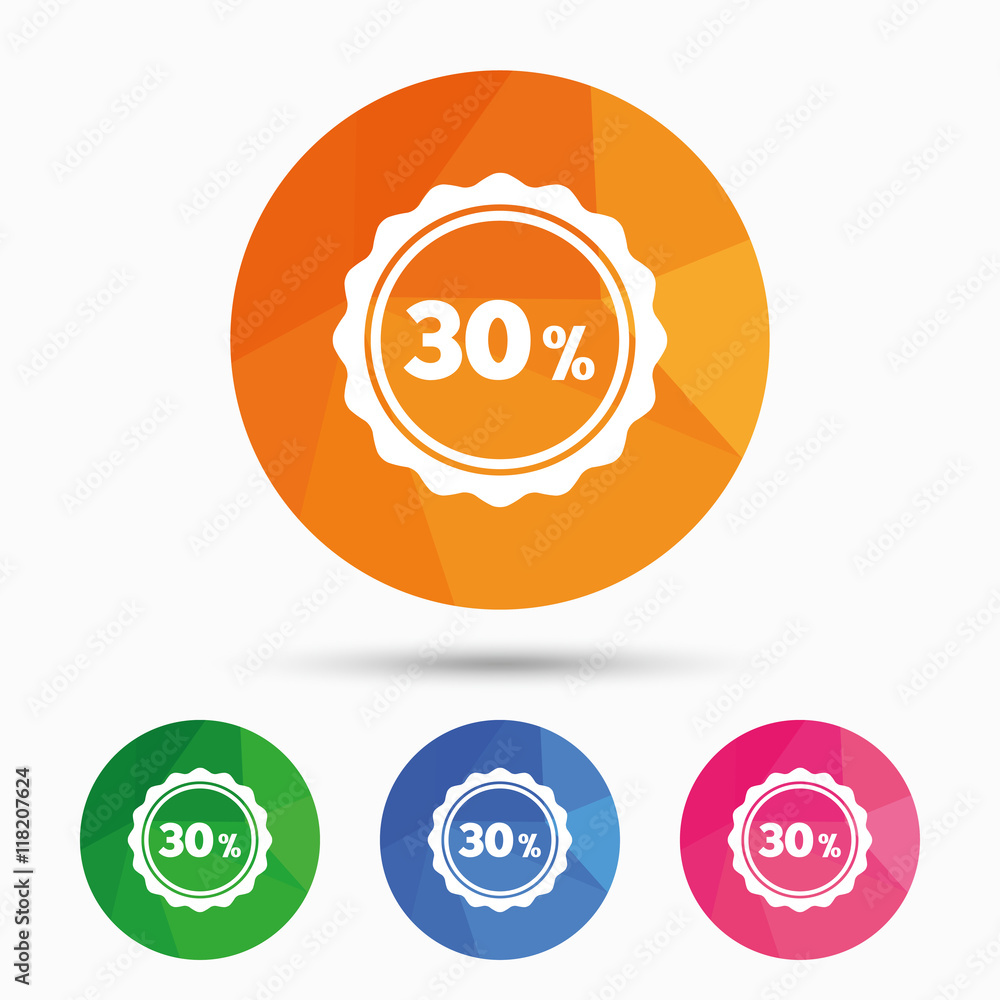 30 percent discount sign icon. Sale symbol. Stock Vector | Adobe Stock