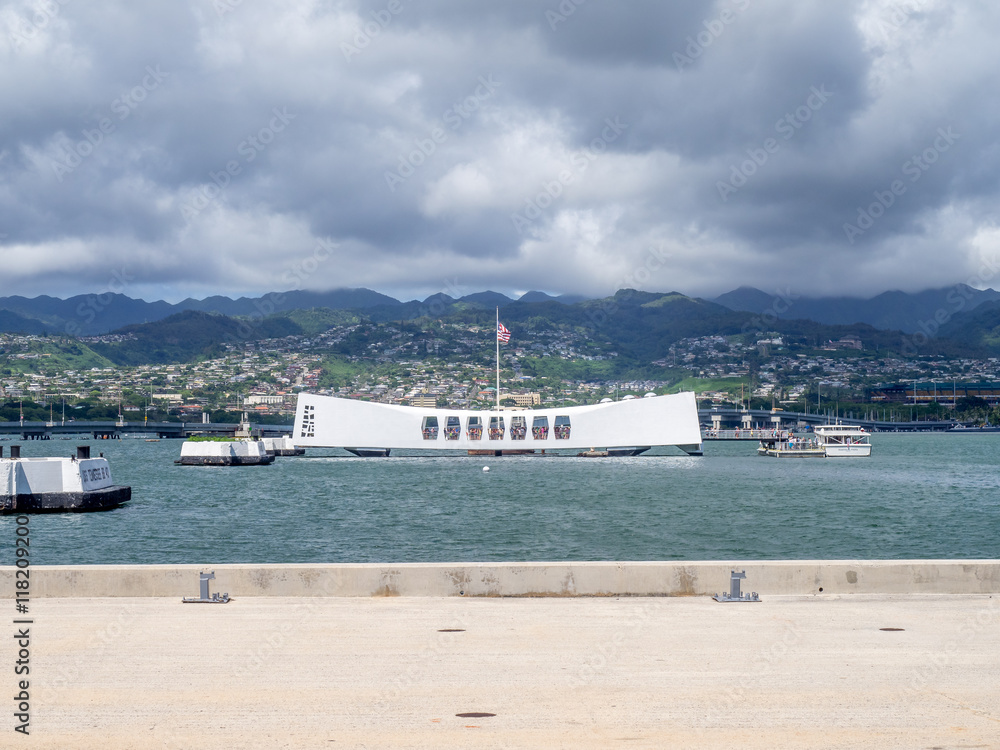 The USS Arizona Memorial in Pearl Harbor, USA. Memorial marks resting ...