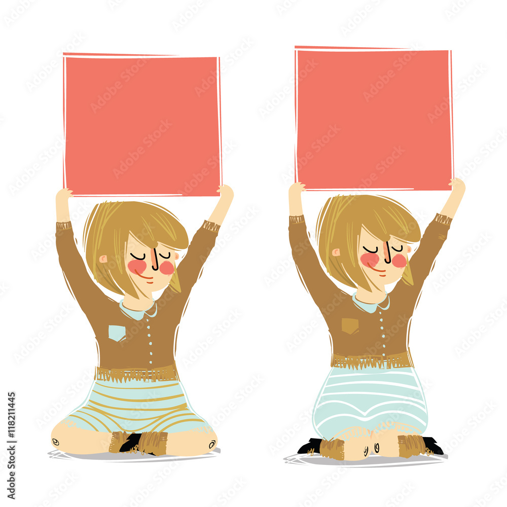 Cartoon girl holding blank paper Stock Vector | Adobe Stock