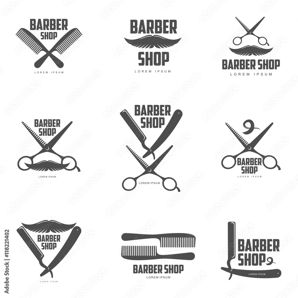 Set of vintage barber shop logos, labels, badges and design elements ...