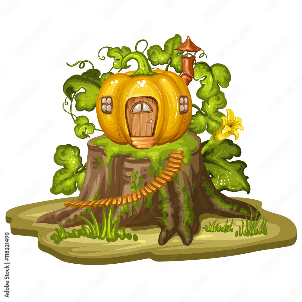 Cartoon house for gnome made from pumpkin Stock Vector | Adobe Stock
