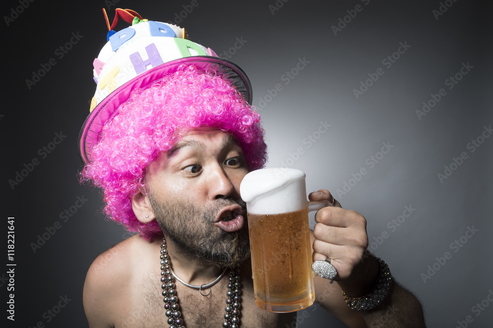 Droll expression uncle have a beer mug Stock Photo | Adobe Stock
